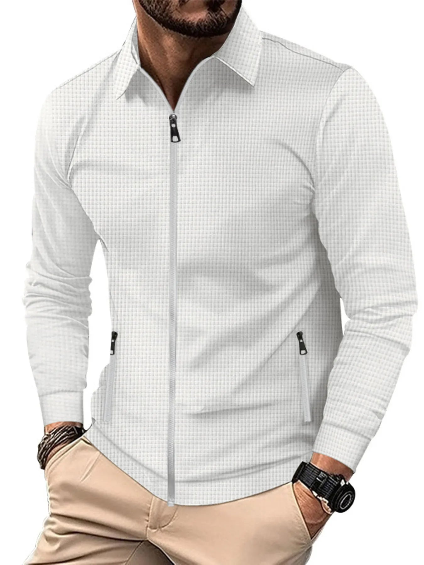 Men's Full Size Waffle Knit Zip Up Jacket Plus Size – AriesseirA